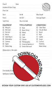 Free Printable Dive Log Page – Custom Dive Logs